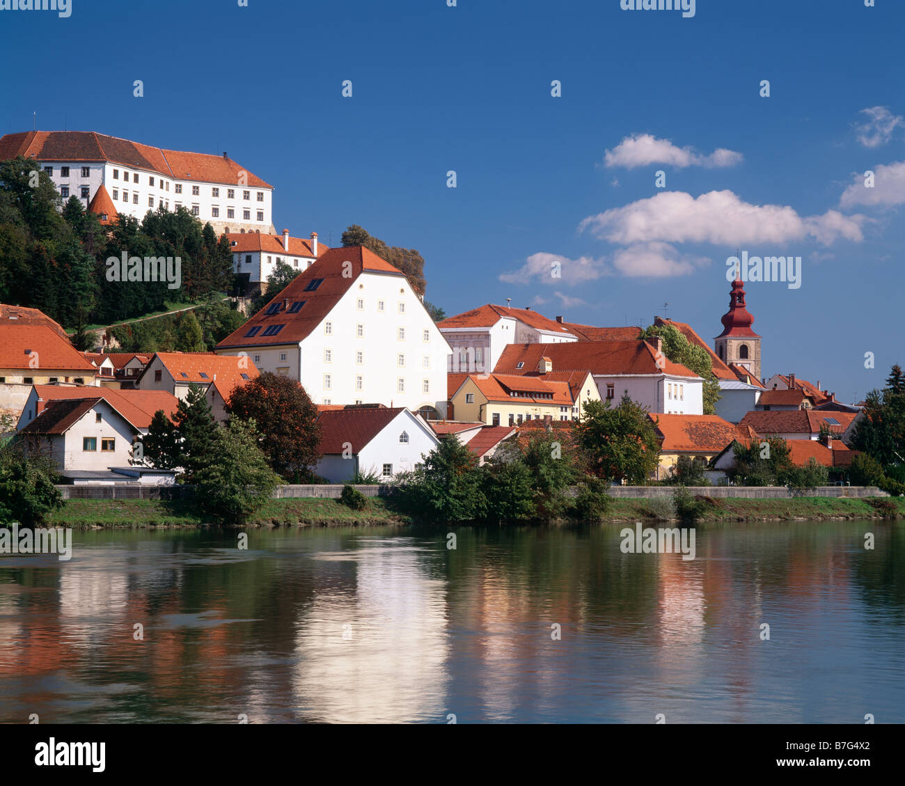 Ptuj and Ptuj Castle beside the River Drava, Stajerska, Slovenia Stock ...