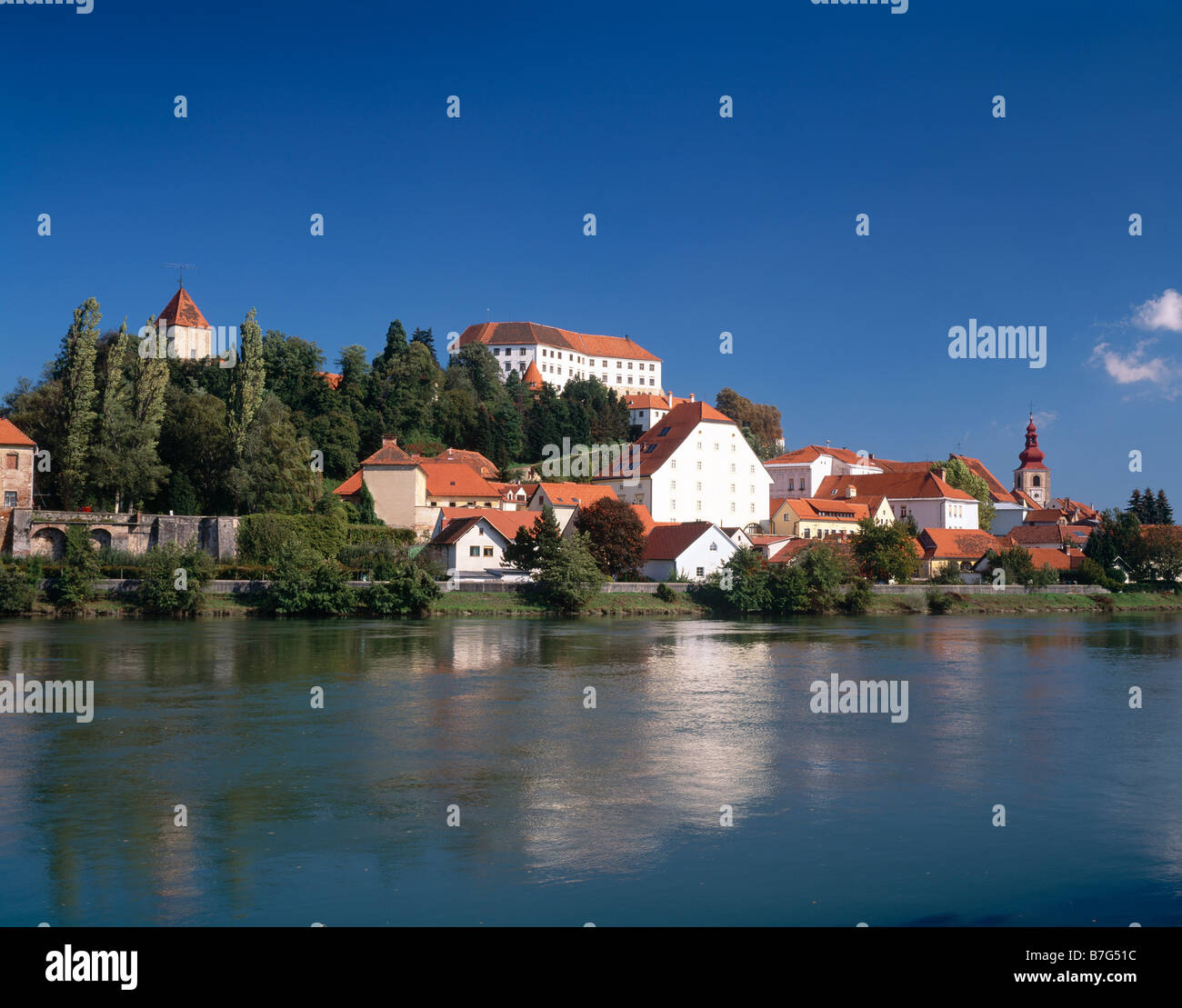 Ptuj and Ptuj Castle beside the River Drava, Stajerska, Slovenia Stock ...