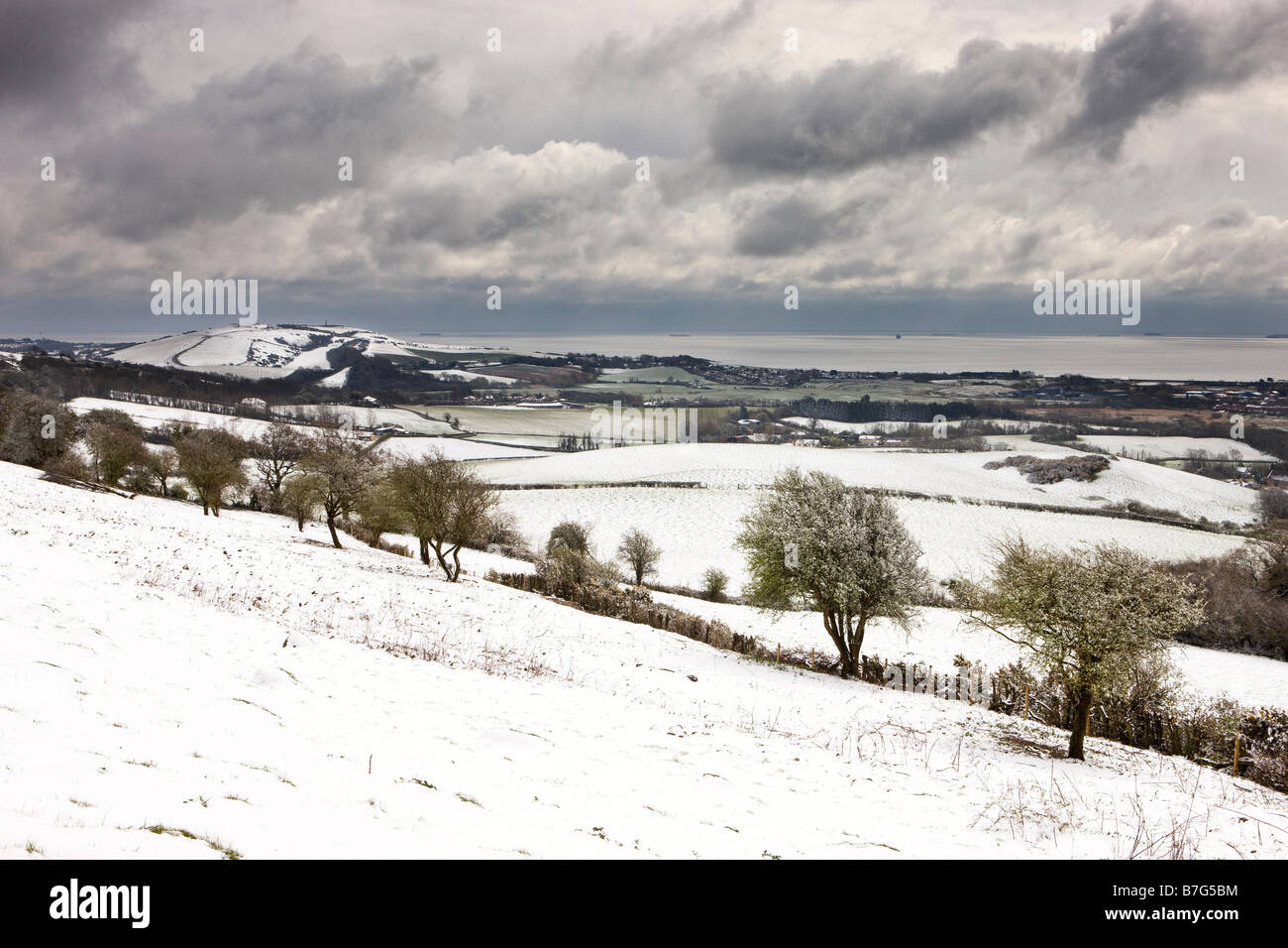 Snow covered Brading Down, Isle of Wight Stock Photo - Alamy