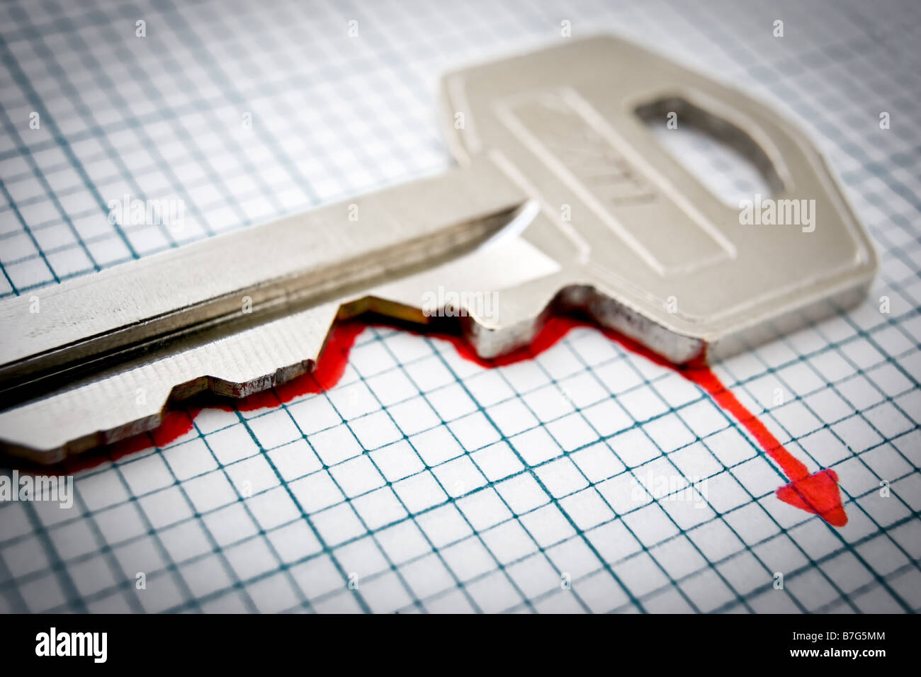 A graph following the grooves of a house key representing the fall or ...