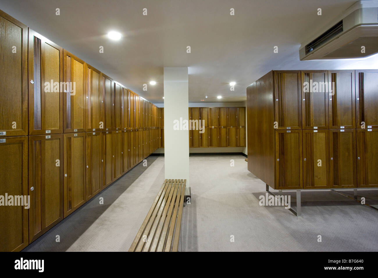 Wooden lockers in modern changing room at the Mclundie hotel in ...