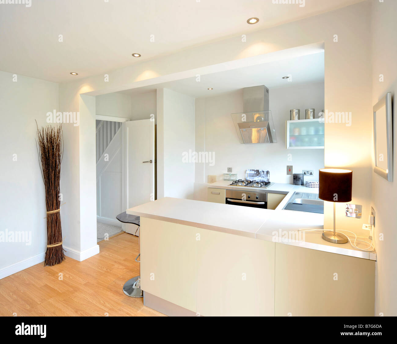 colour image kitchen in newly restored rebuilt house work surfaces ...
