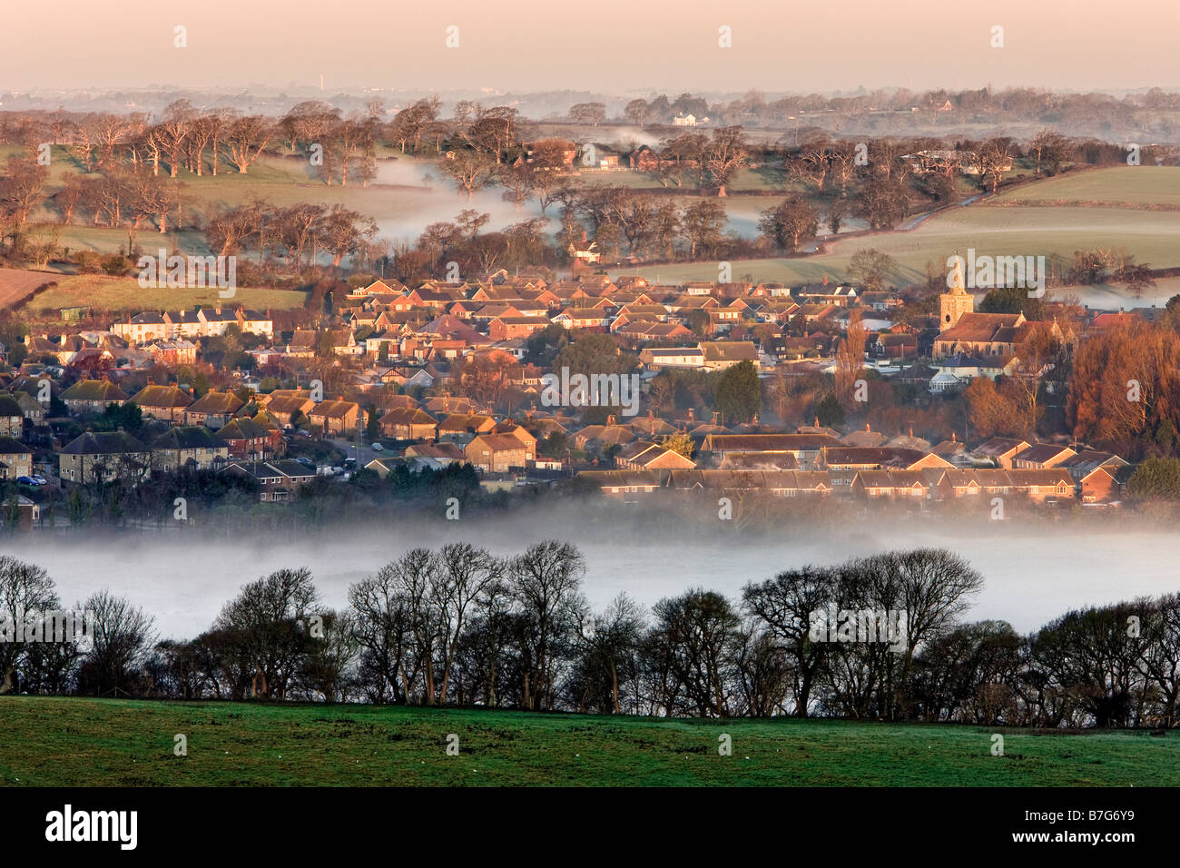 Mist over Brading Town, Isle of Wight Stock Photo - Alamy