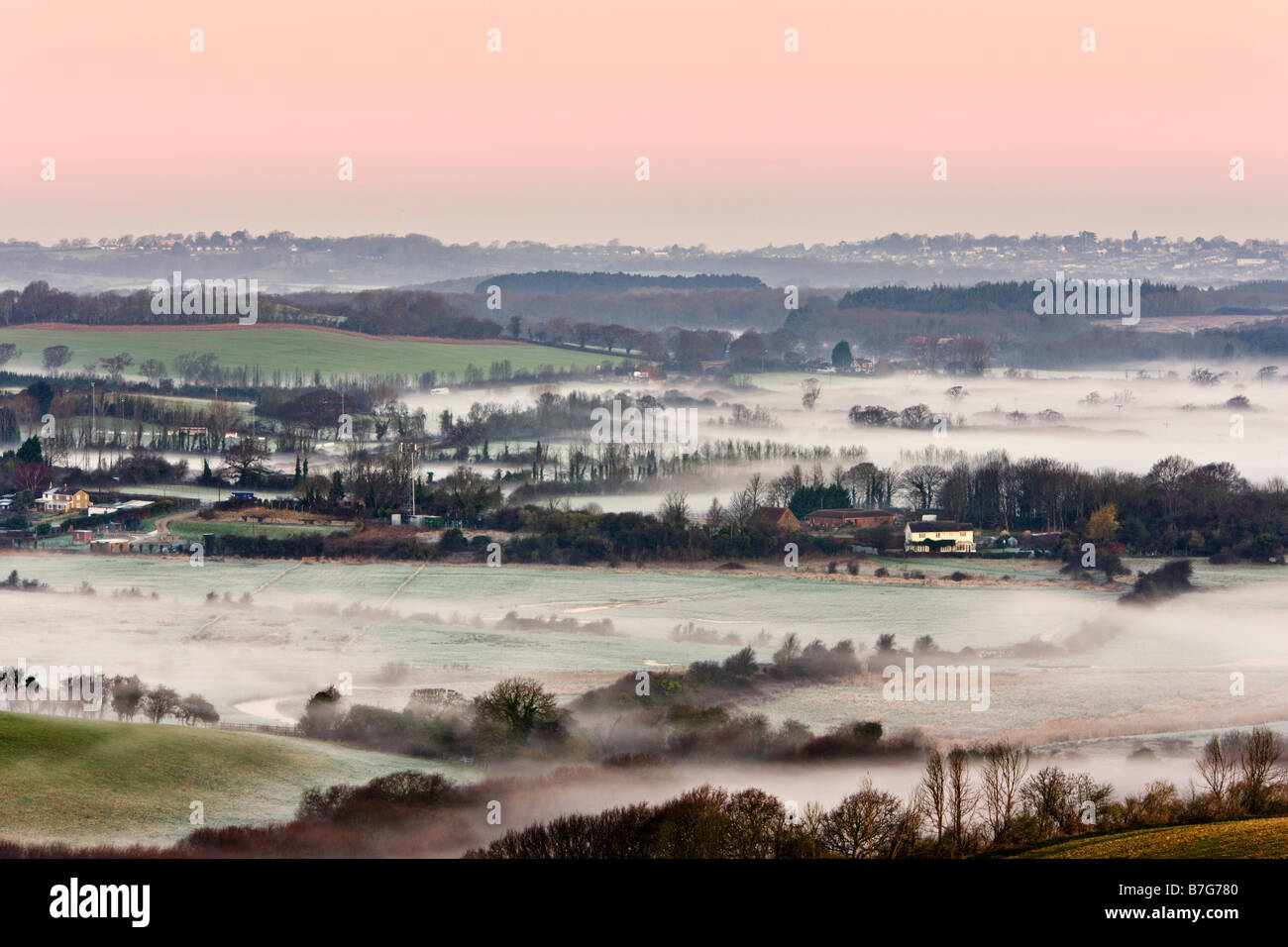 Mist over Brading marshes, Isle of Wight Stock Photo - Alamy