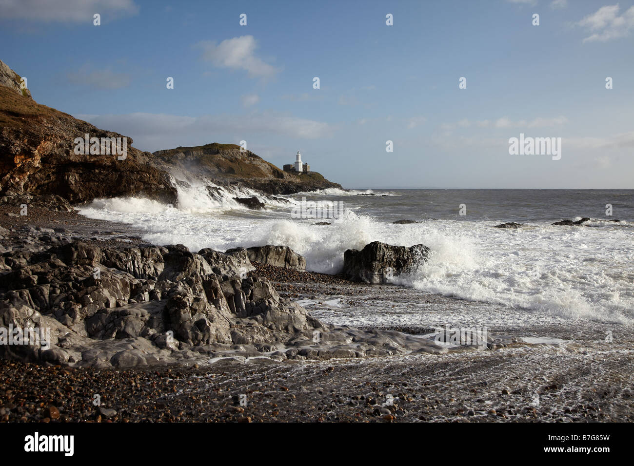 Mumbles Lighthouse during a Storm, Mumbles, Gower Peninsular, Wales, UK ...