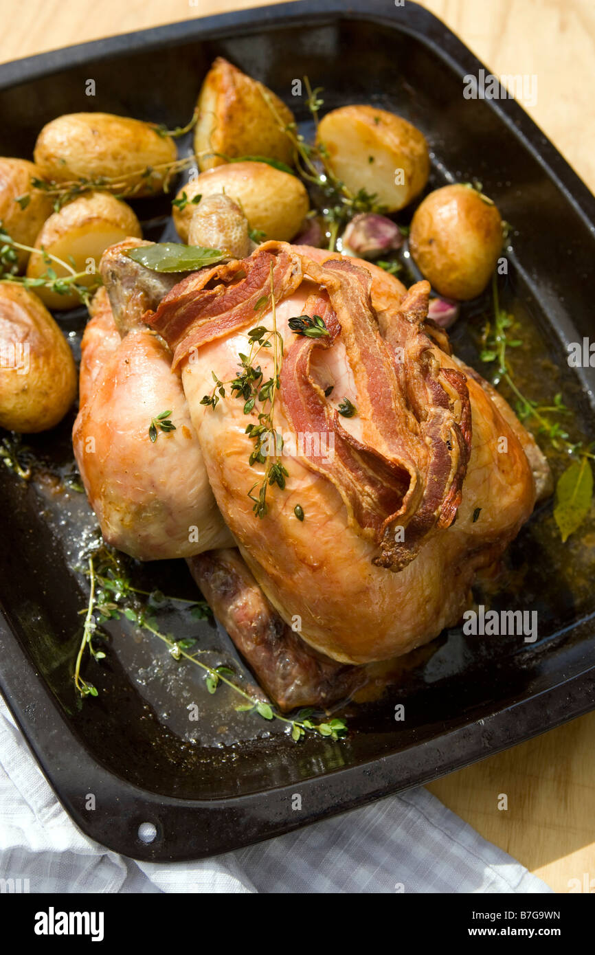 Roast Chicken in oven tray Stock Photo - Alamy