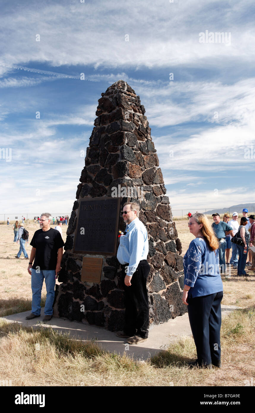 Sightseers pose for pictures around the obelisk at Trinity Site, NM ...