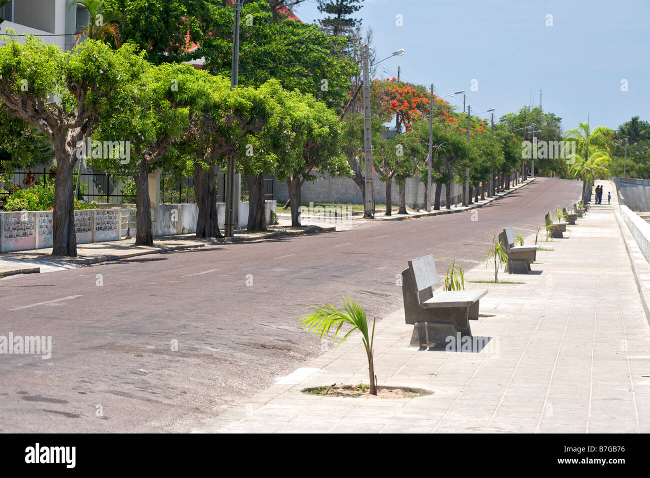 Coastal road and embankment in the town of Inhambane in Mozambique ...