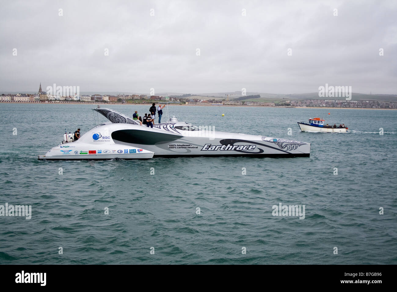 Earthrace eco boat at Weymouth in Dorset, UK. Only available on Alamy ...