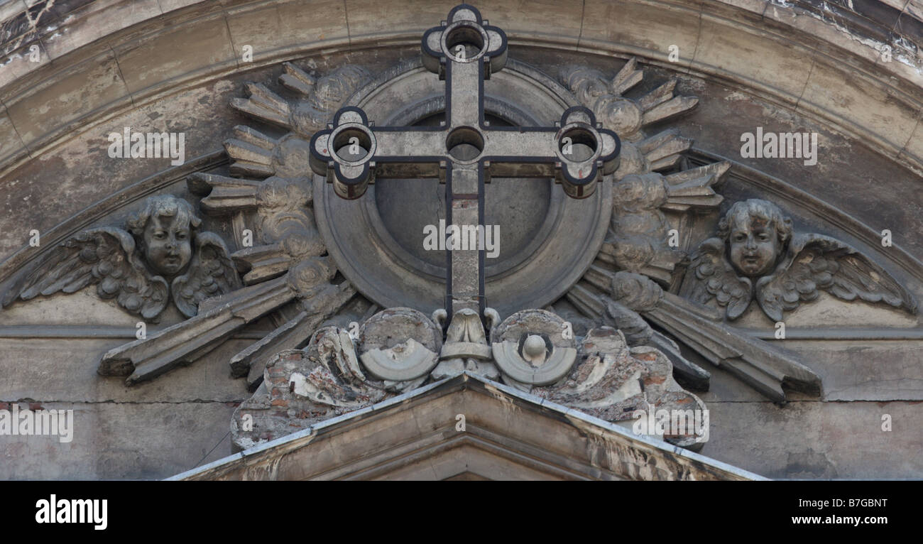 angels on facade of cathederal Santiago Chile Stock Photo - Alamy