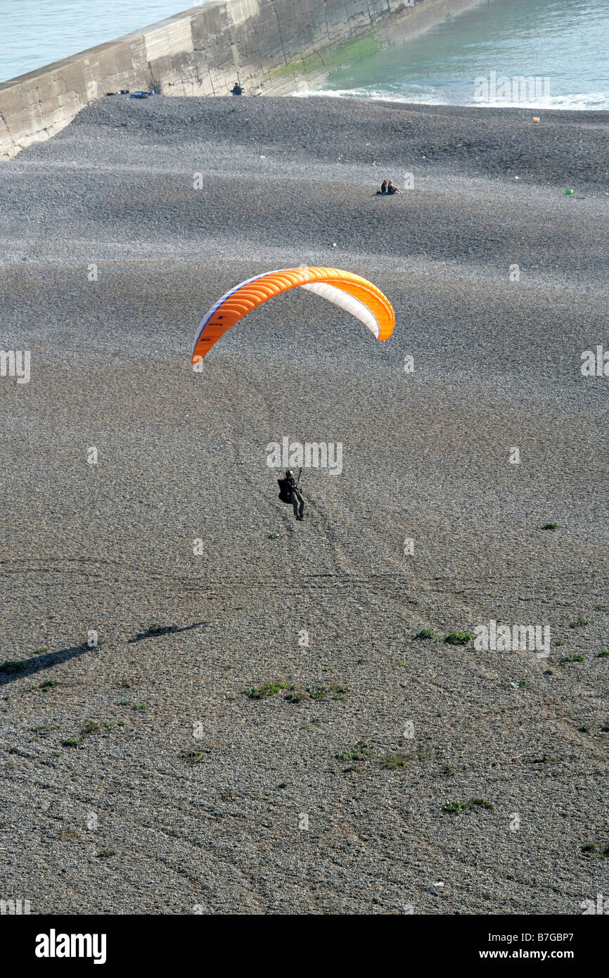 Paraglider Landing on Newhaven Beach from Castle Hill Chalk Cliffs ...