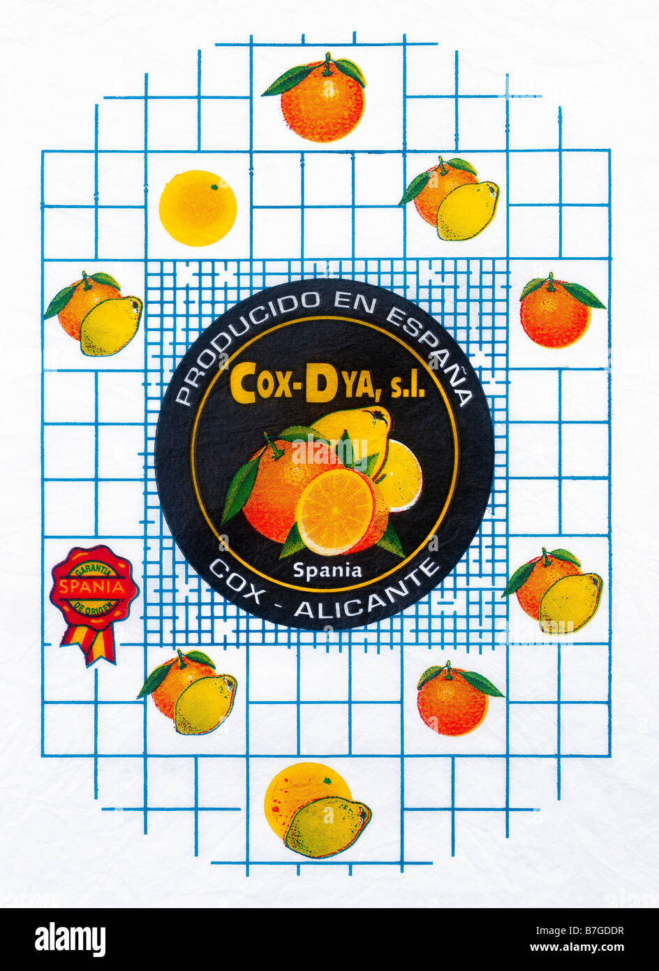 Printed ephemera / Citrus fruit wrapper from Spain - Fruits on grid ...
