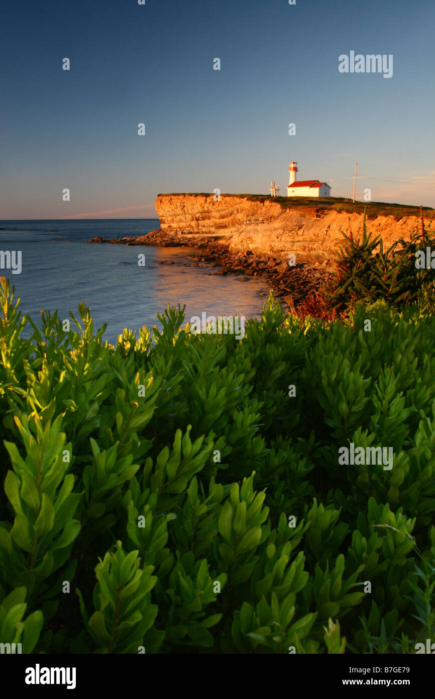Aconi Point Lighthouse and it's high seaside cliffs at sunset Stock ...