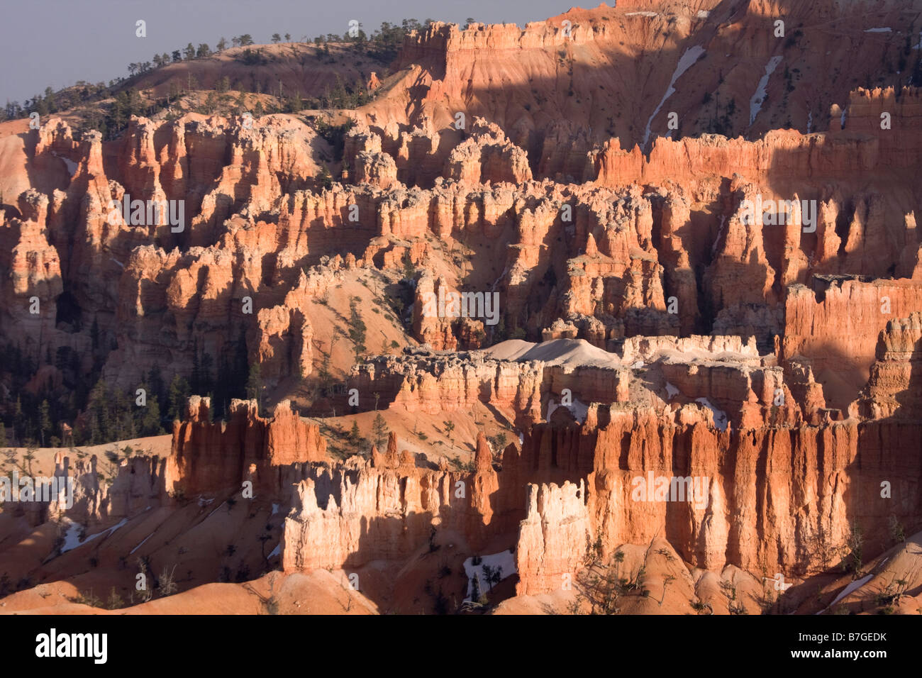 Evening light highlights the hoodoos in Bryce Amphitheater as seen from ...