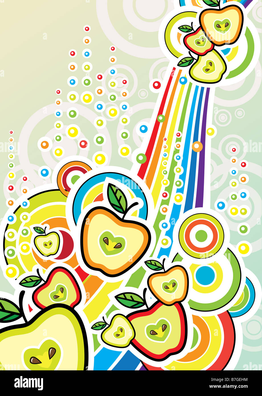 Funky colorful background with apples and rainbow Stock Photo - Alamy
