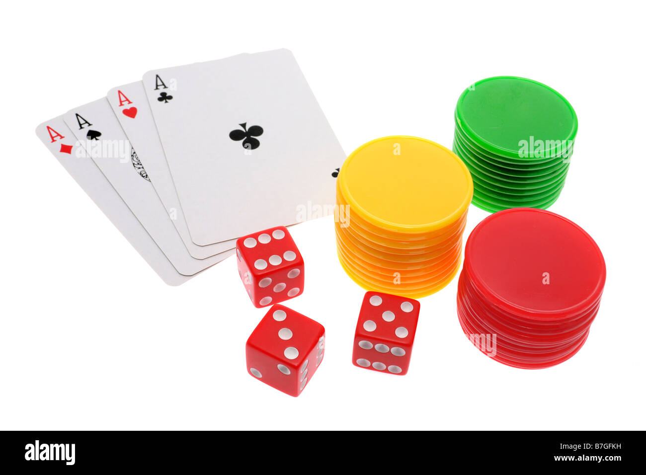 Ace Cards with Dice and Game Chips Stock Photo - Alamy