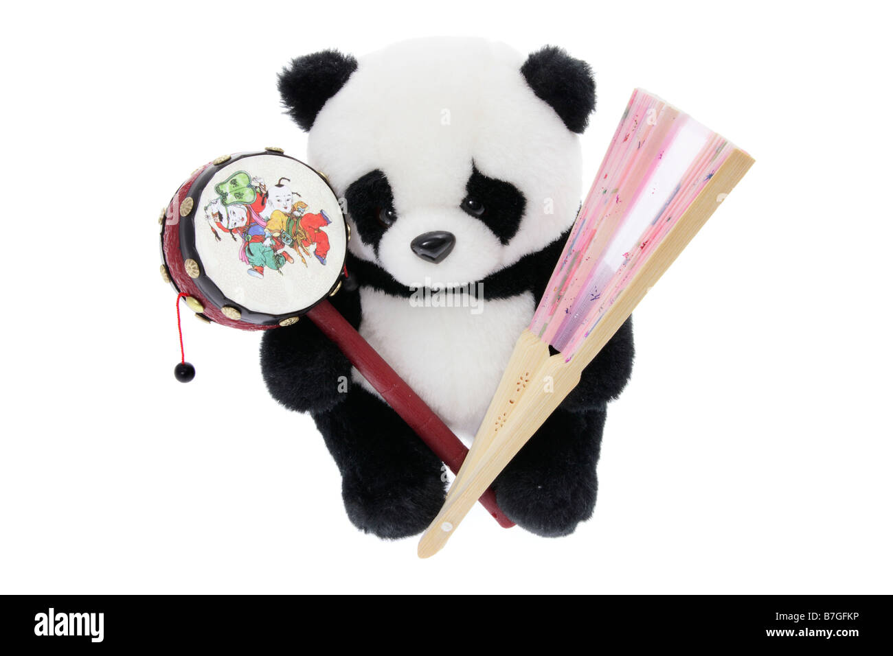 Toy Panda with Fan and Drum Stock Photo - Alamy