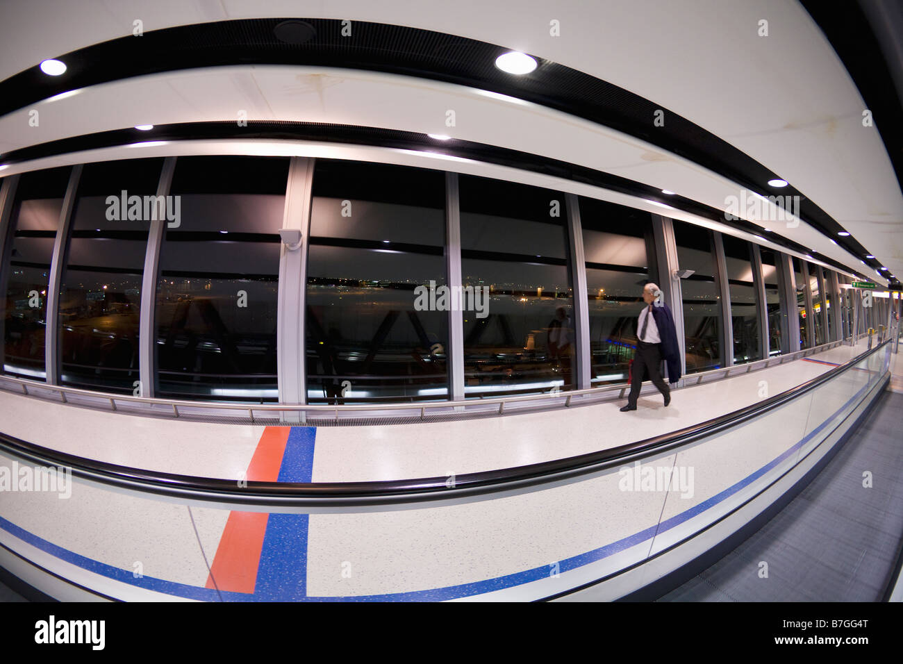 Passenger pedestrian walkway at Gatwick Airport London England UK ...