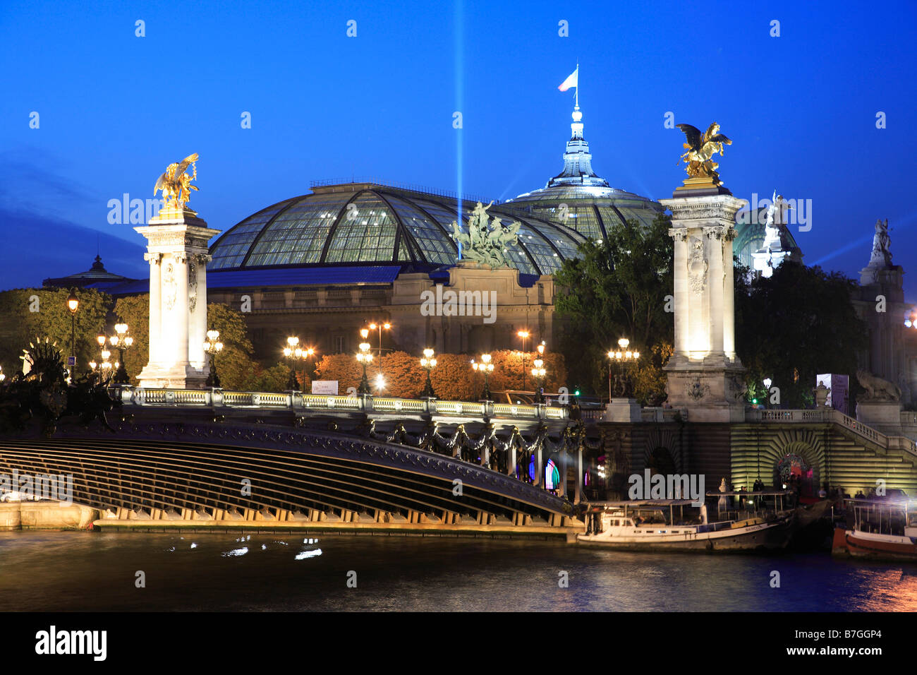PARIS ALEXANDRE III BRIDGE AND GRAND PALAIS AT NIGHT Stock Photo - Alamy