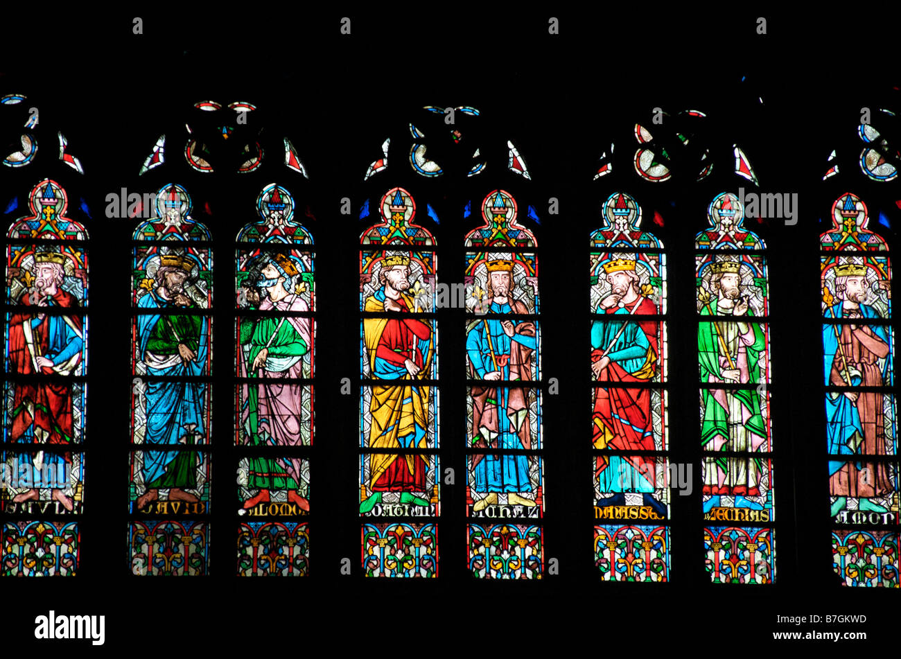 Stained glass window of Notre Dame de Paris. France Stock Photo - Alamy