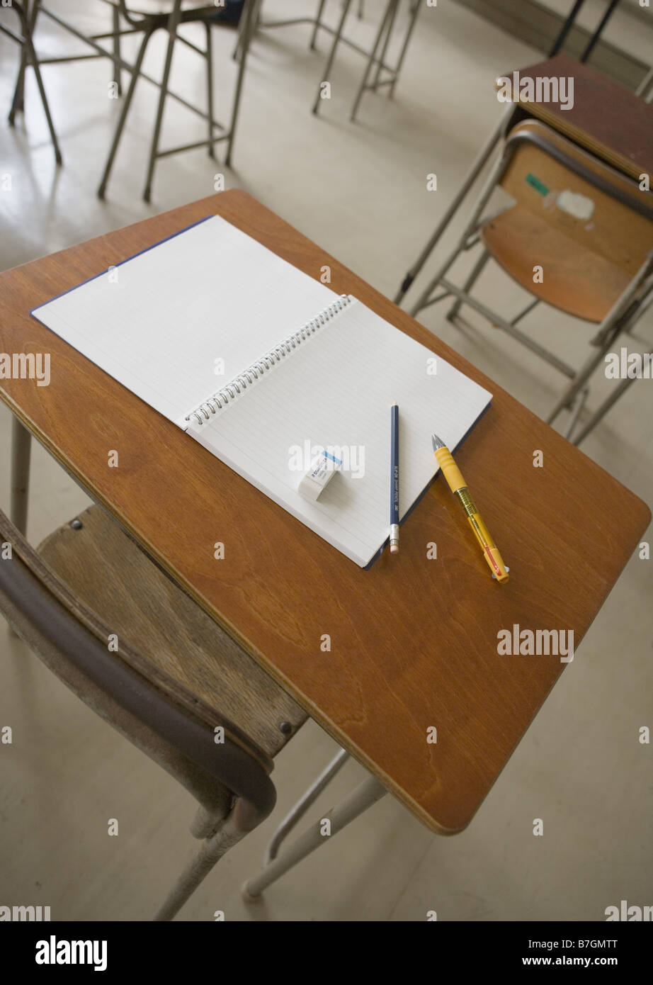 Stationery on school desk Stock Photo - Alamy