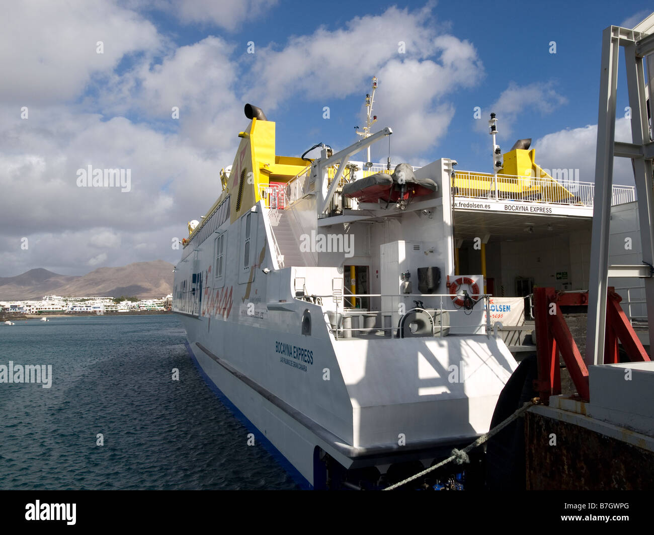 Modern catamaran high speed car ferry in Playa Blanca harbour Lanzarote ...