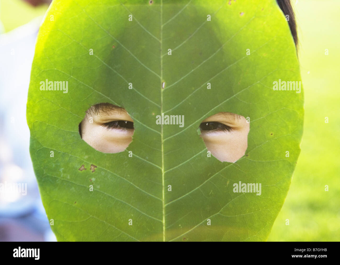 Child with leaf mask Stock Photo - Alamy