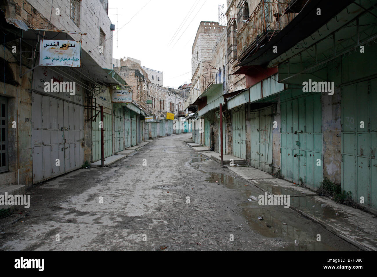 Deserted street in the old city area of Palestinian Hebron in the south ...