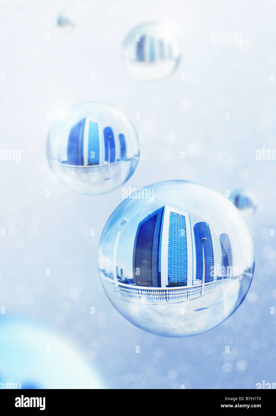 Buildings reflected in spheres Stock Photo - Alamy