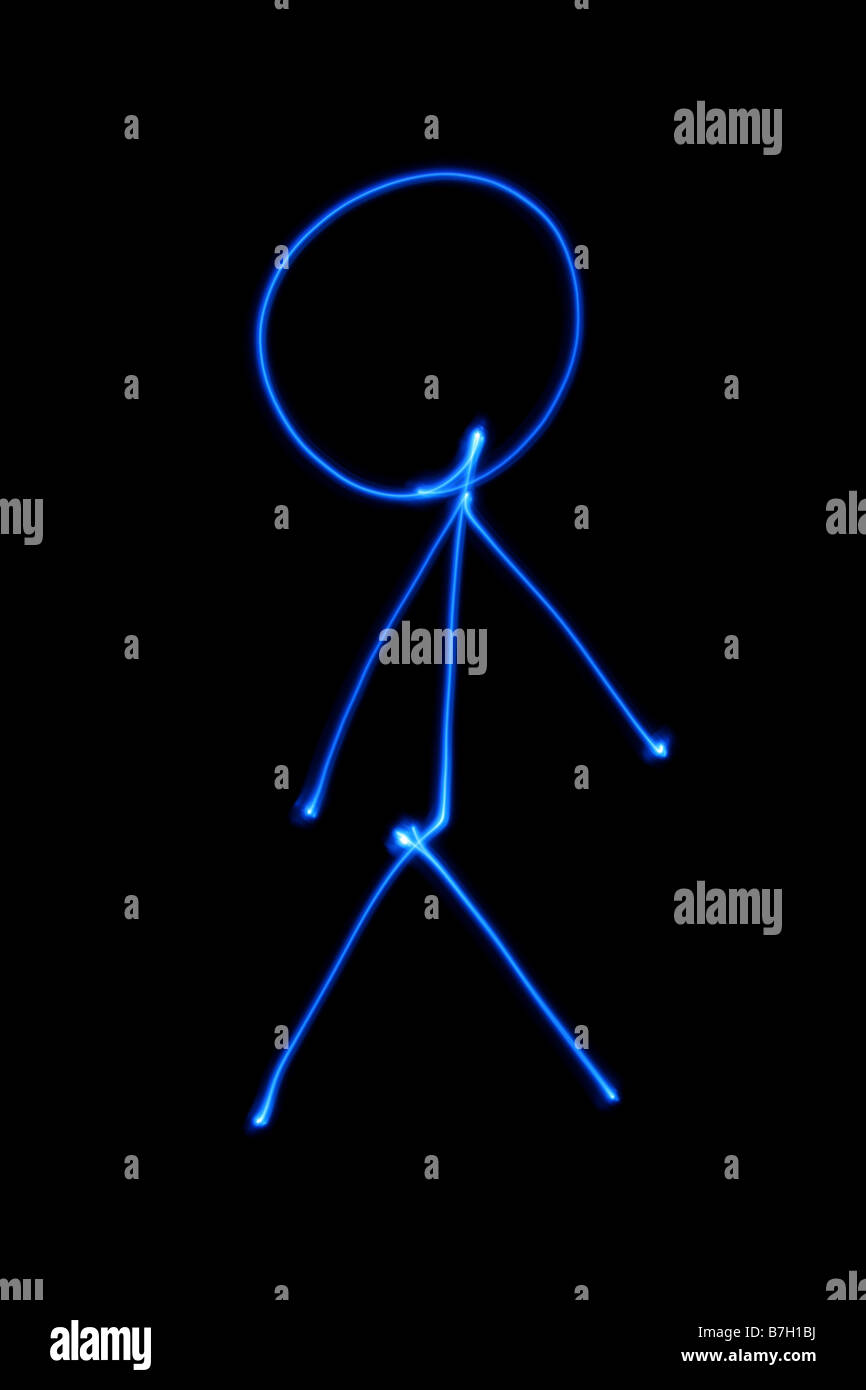 Light painting of a stick man in blue on a black background Stock Photo ...