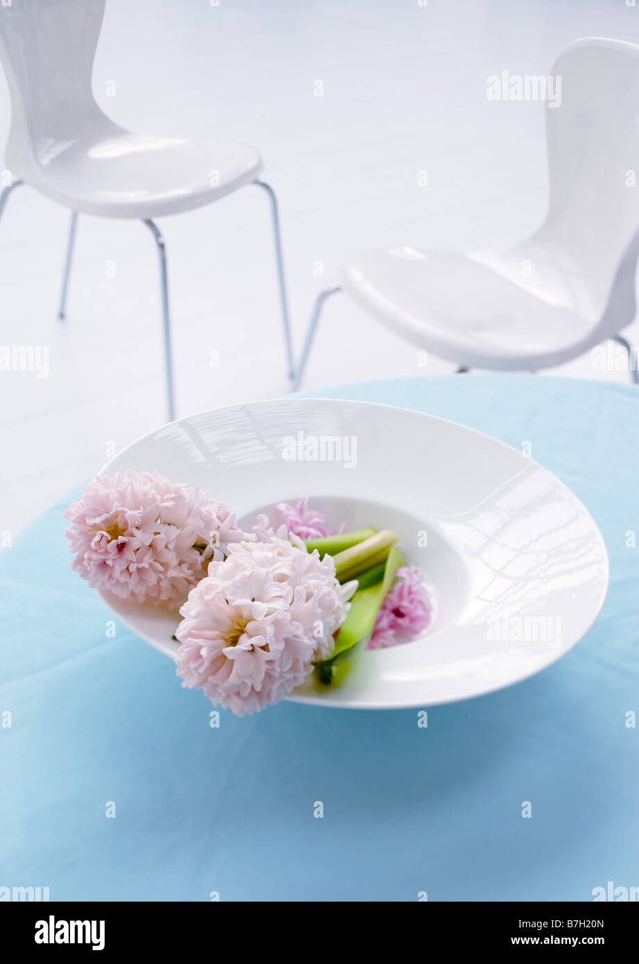 Table and chairs with flower Stock Photo - Alamy