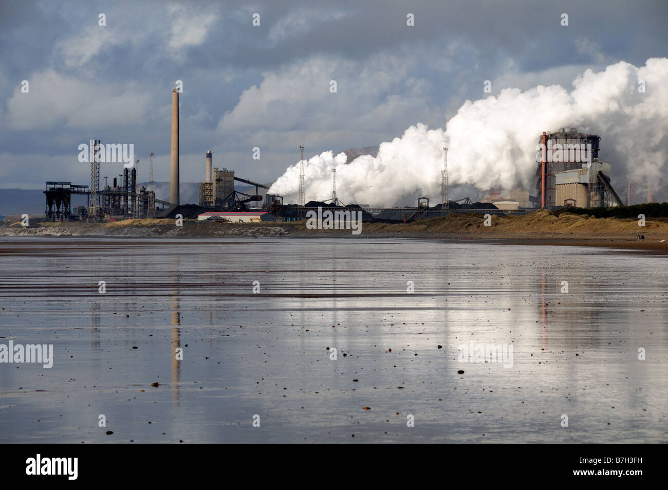 Margam Corus Steelworks Port Talbot from Sker Beach Kenfig National ...