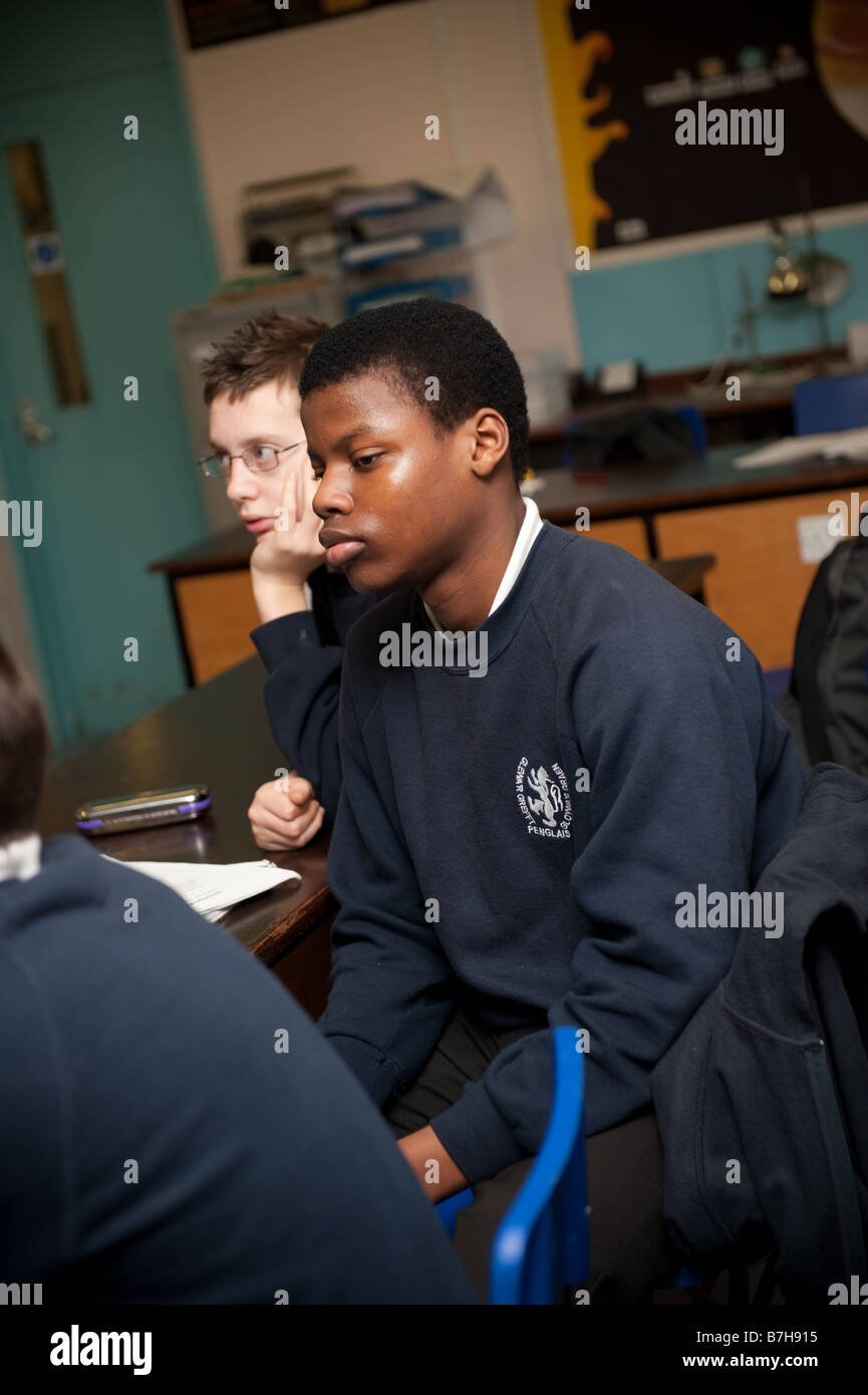A group of boys in a classroom - Year 9 pupils at Penglais School ...
