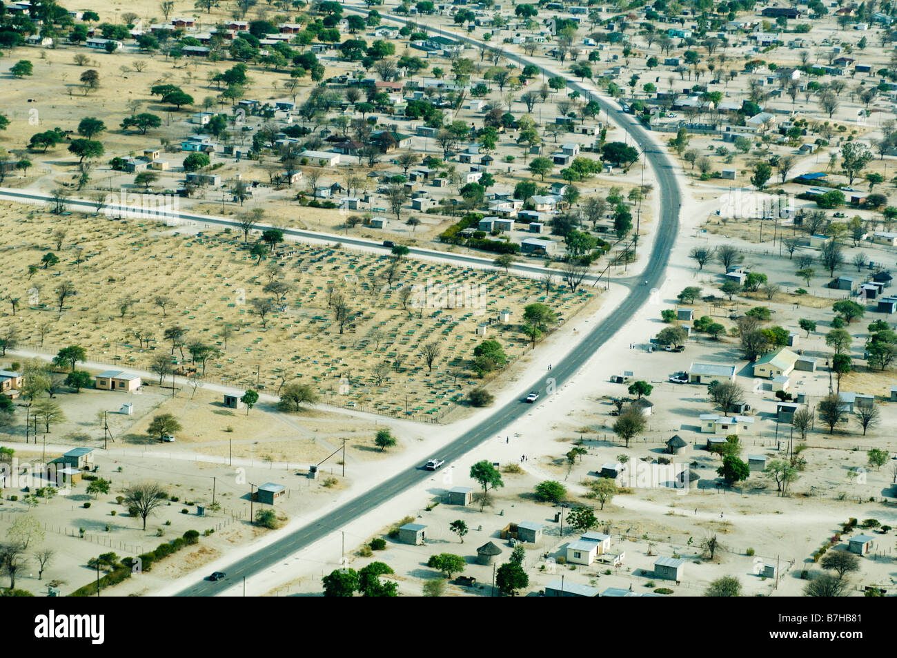Aerial view of the outskirts of Maun in Botswana's Okavango Delta Stock ...