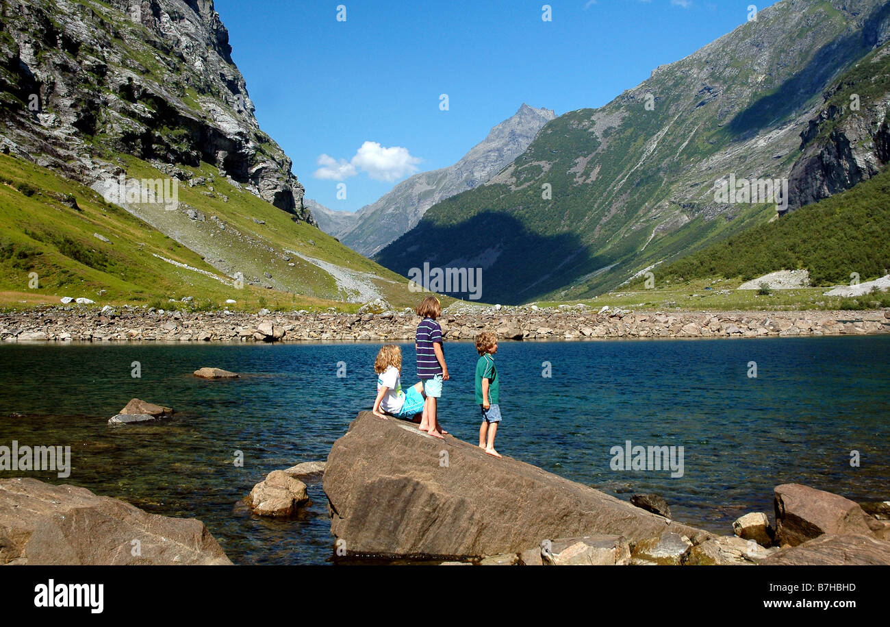 group of children against rugged scenery in Norway Stock Photo - Alamy
