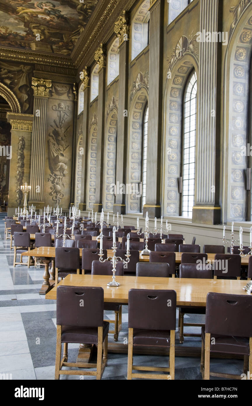 The interior of a great hall with tables and chairs Stock Photo - Alamy
