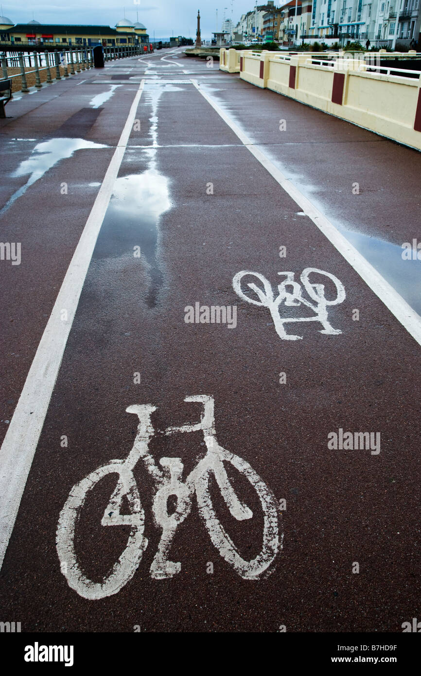 cycle lane road markings on the seafront at Hastings Sussex UK Stock ...
