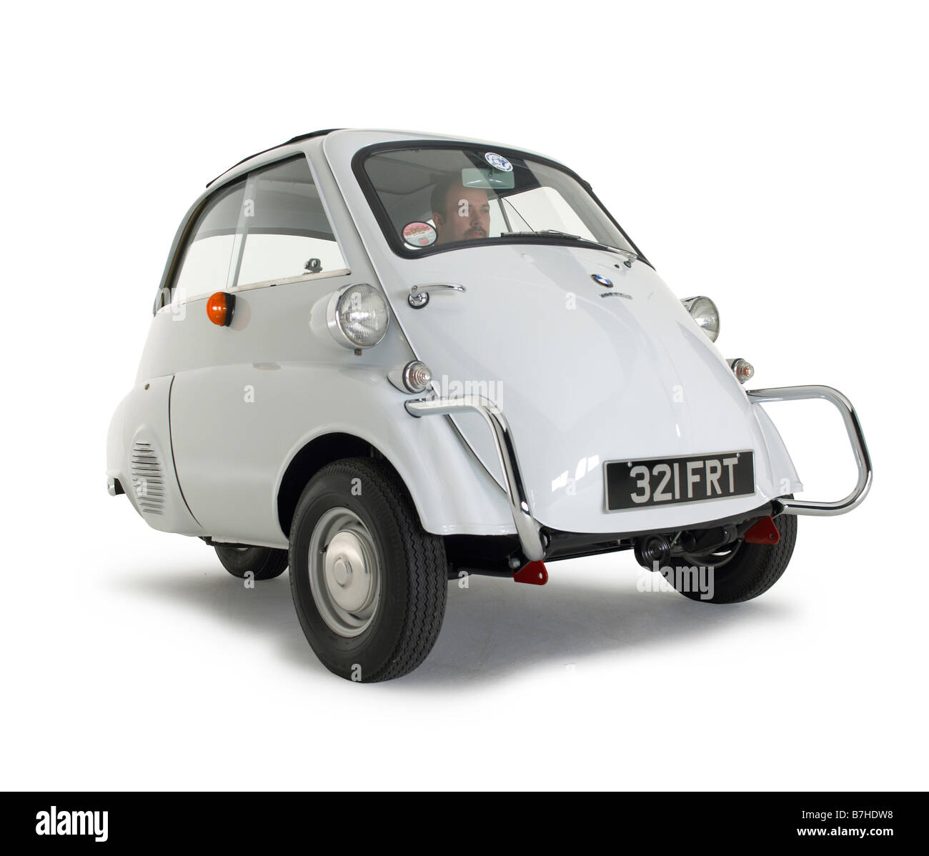 Bubble car BMW Isetta, with man Stock Photo - Alamy