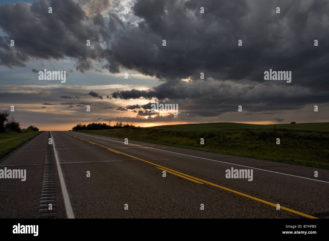 Section of highway near the Saskatchewan Alberta border with dramatic ...