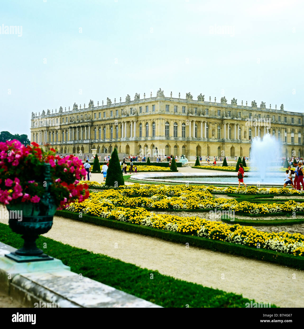 Flower beds and garden facade Chateau de Versailles France Stock Photo ...