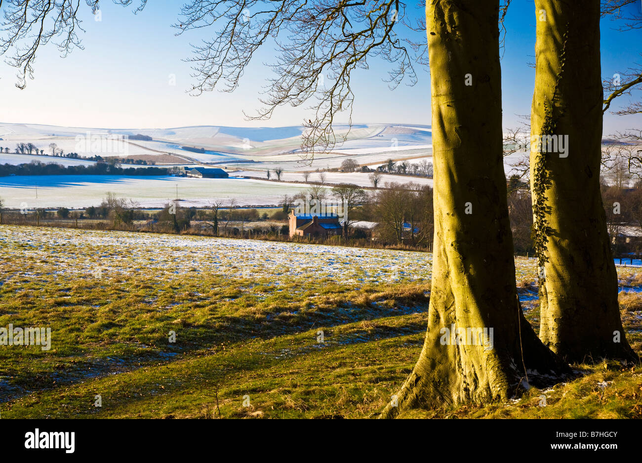 A sunny snowy winter landscape view or scene on Overton Hill near ...