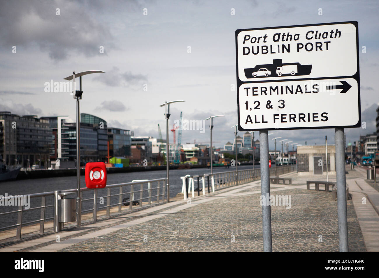 Signpost pointing to the Port of Dublin. Dublin Docklands. River Liffey ...