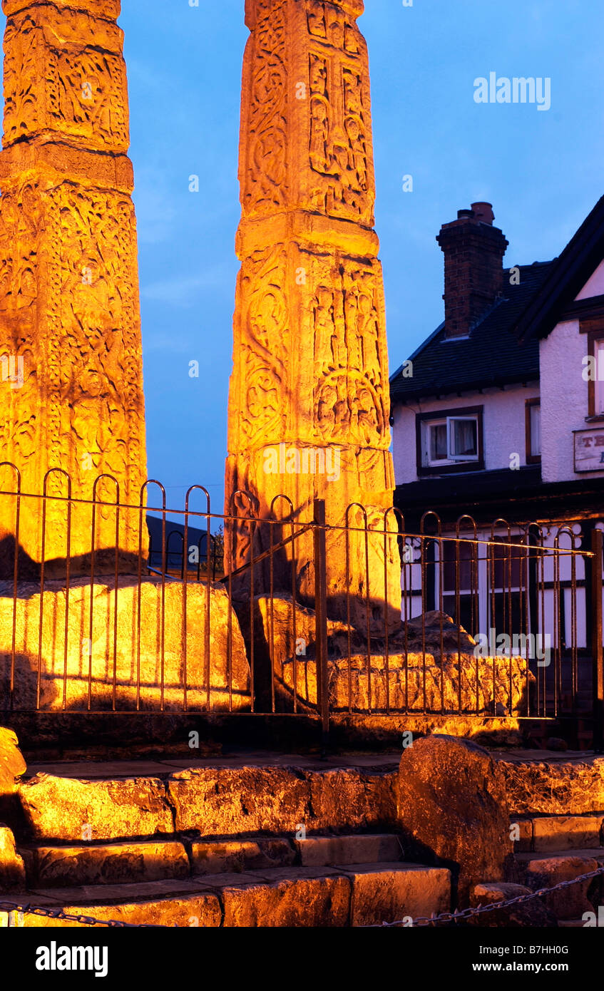 Sandbach Cheshire rare Saxon stone crosses located in the market square ...