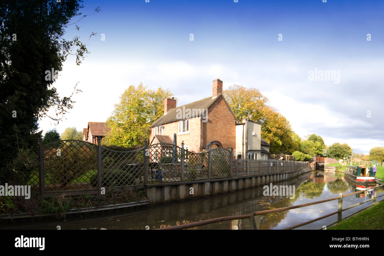 A narrow boat on the Stratford upon avon canal Preston Bagot flight of ...
