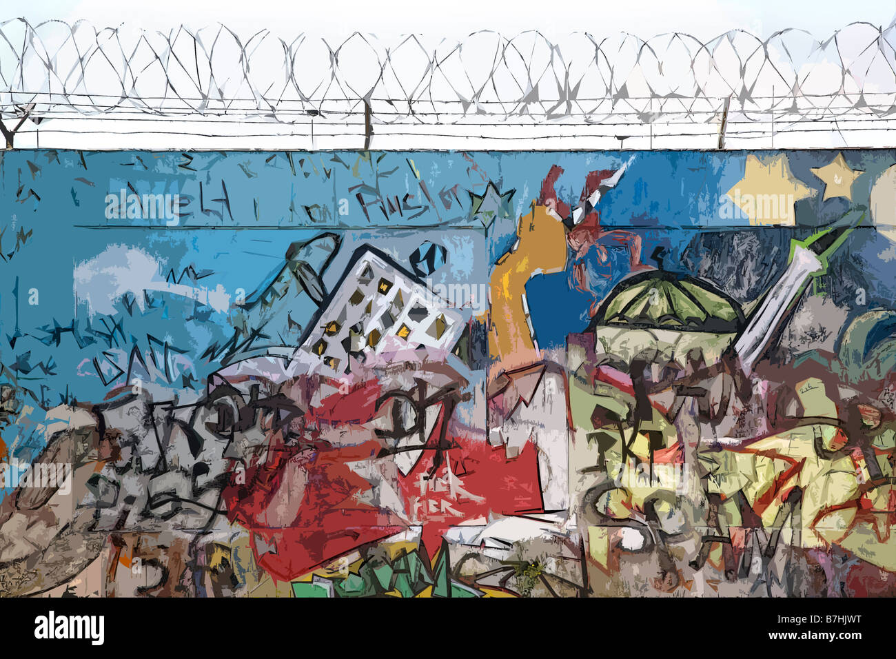 A wall with Graffiti an barbed wire in Berlin Germany Europe Stock ...