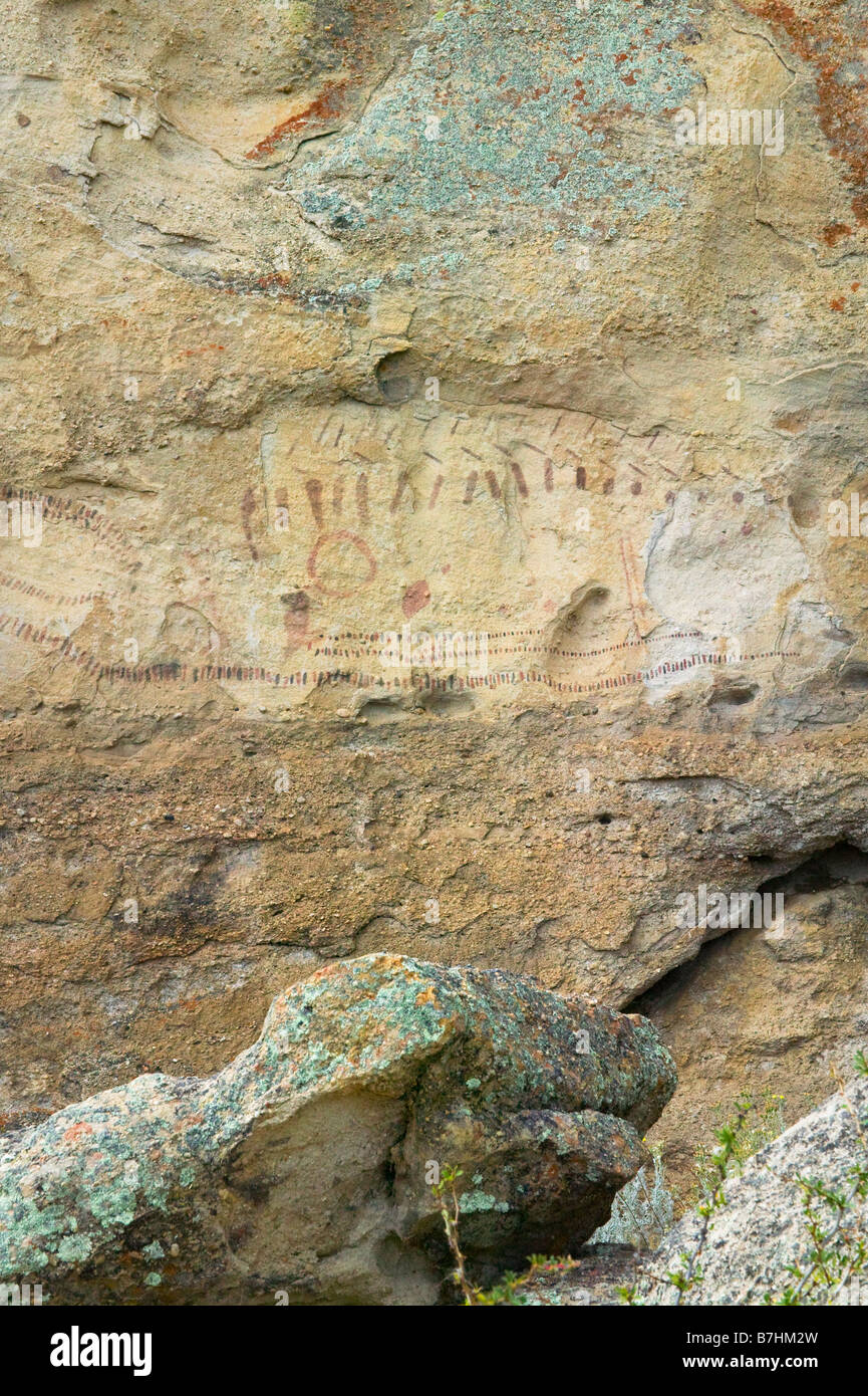 Prehistorical paintings Walichu Caves El Calafate Patagonia Argentina ...
