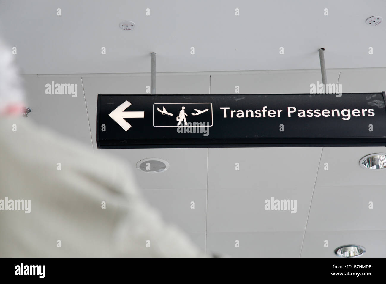 signpost "Transfer passengers" at airport Stock Photo - Alamy