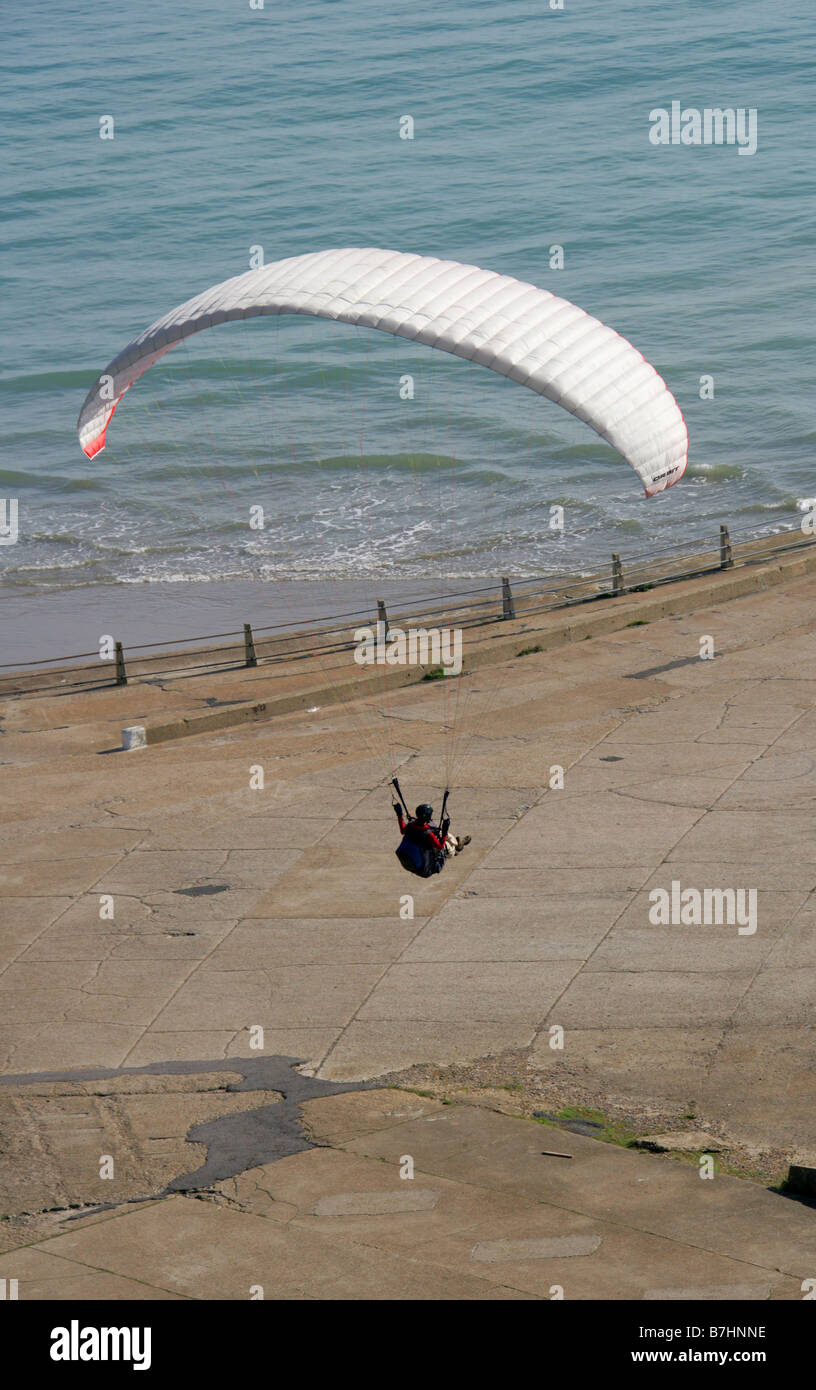 Paraglider Landing on Newhaven Beach from Castle Hill Chalk Cliffs ...