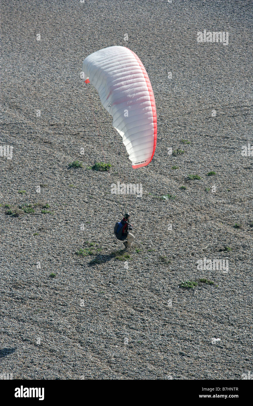 Paraglider Landing on Newhaven Beach from Castle Hill Chalk Cliffs ...