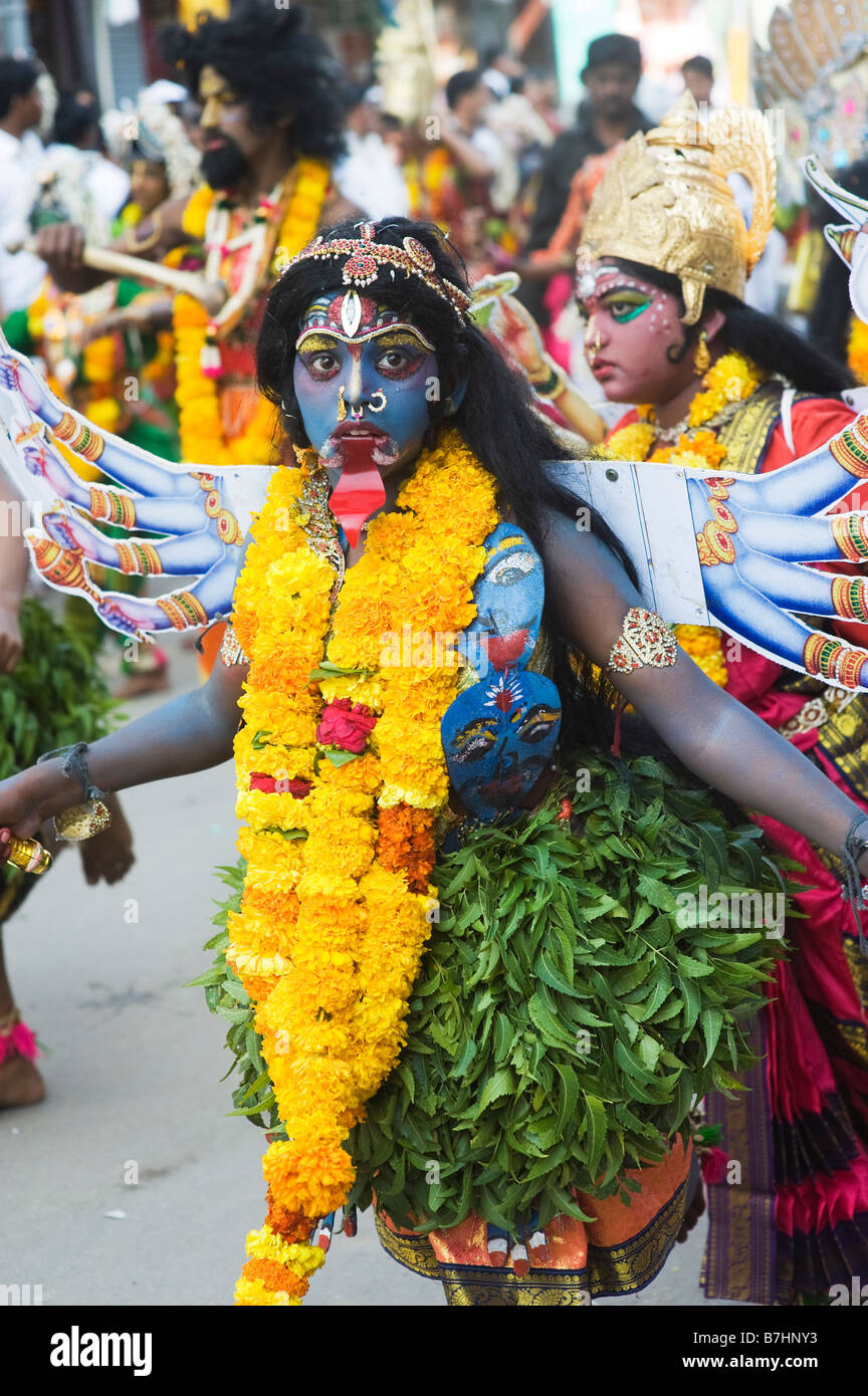 Indian Child dressed up as the Hindu God Durga / Kali for a street ...